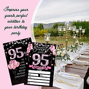 95th Birthday Party Invitation Card - Rose Gold Invites with Birthday Sign Printing On The Back Double-Sided Fill-in Invites - 20 Cards with Envelopes for Party Favors - srpink-A09