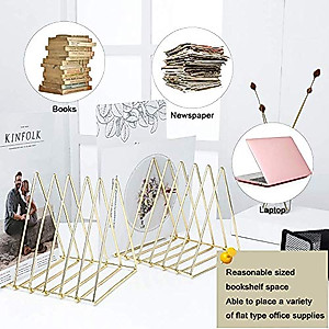 Urban Deco Triangle Desk Organizers Metal Wire Magazine Holder 7 Sections Decorative File Folder Organizer Vinyl Record Storage Office For Desk - Gold Magazine File Holder - Pack of 2