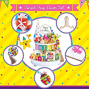 9 Pcs Farmhouse Birthday Gnome Tiered Tray Decor Set Birthday Gift Gnome Tiered Tray Doll Happy Birthday Party Wood Sign Farmhouse Beaded Garland for Farmhouse Kitchen Tiered Tray Birthday Party Decor