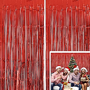 Moohome 2 Pack 3ft x 8ft Red Foil Curtains Metallic Tinsel Fringe Curtains Shimmer Door Window Curtain Backdrop for Birthday Wedding Bridal Shower Photo Booth Party Decorations