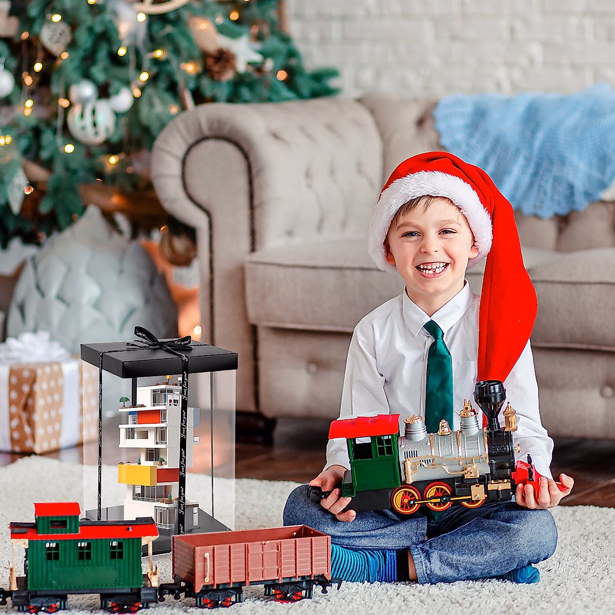 FERGONO 1PC Clear Gift Box, 6.69 x 6.69 x 11.02 inch Transparent Gift Box, Transparent Display Case Gift Boxes with Base, Lid & Ribbon for Wedding, Birthday, Easter Mother's Father's Day Party