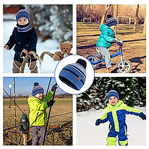 Fancosni Winter Gloves Beanie and Hat for Kids Set, Toddler Winter Hat for Children Boys and Girls 2 3 4 5 6 Age, Scarf Neck Warmer, Touch Screen Gloves Beanie Cap for Cold Winter, 3pcs Blue