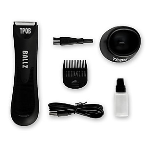 TPOB Ballz Male Grooming Trimmer - Cordless Rechargeable Hair Clippers for Men, Zero Gapped T-Blade, Electric Beard Trimmer Shaver - Black