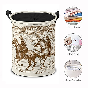 Western Laundry Hamper Basket, Wild West Desert with Cowboys Collapsible Portable Laundry Bag, Storage Bins Baskets, Baby Laundry Basket,Toys Storage Basket, Gifts Basket, Bedroom Home Decor