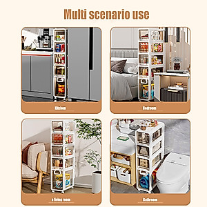 Bathroom Floor Cabinet 3-Tiers Narrow Slim Tall Movable Towel Organizer Freestanding Rolling Unit with Clear Drawers Toilet Paper Holder, Storage Cabinet with Drawers for Small Space (3-Tiers)