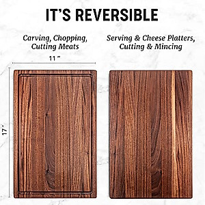 Mevell Walnut Wood Cutting Board for Kitchen, Reversible Wooden Chopping Board With Juice Grooves, Made in Canada (Walnut, 17x11x0.75)