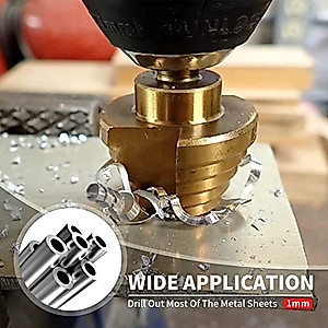 SILATU Step Drill Bit - 1/4” to 1-3/8” Step Drill Bits for Metal, High Speed Steel Titanium Coated Stepping Bit, Unibit Ten-Flute Step Drill Bit Sizes for Wood, Metal, Plastic, Multiple Hole