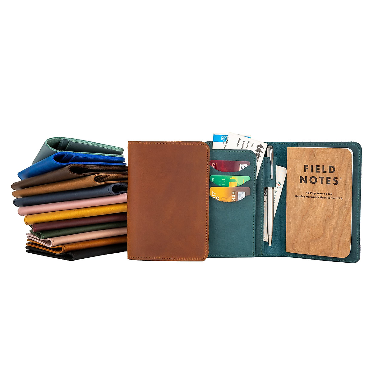 Leather Journal Cover for Moleskine Cahier Notebook Pocket size with pen holder 3.5" x 5.5" Personalized Refillable Cover Compatible with Field Notes