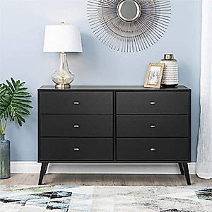 Prepac Milo Mid-Century 6 Drawer Dresser For Bedroom, 16" D x 52.50" W x 33" H, Black