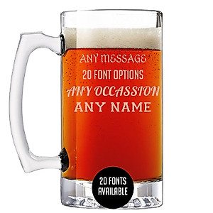 Personalized Etched Custom Message 25oz Glass Beer Mug, Your Text Here, Customized Engraved Groomsmen Gifts, Custom Beer Gifts for Men, Birthday Gifts for Him, Regalos Personalizados para Hombre