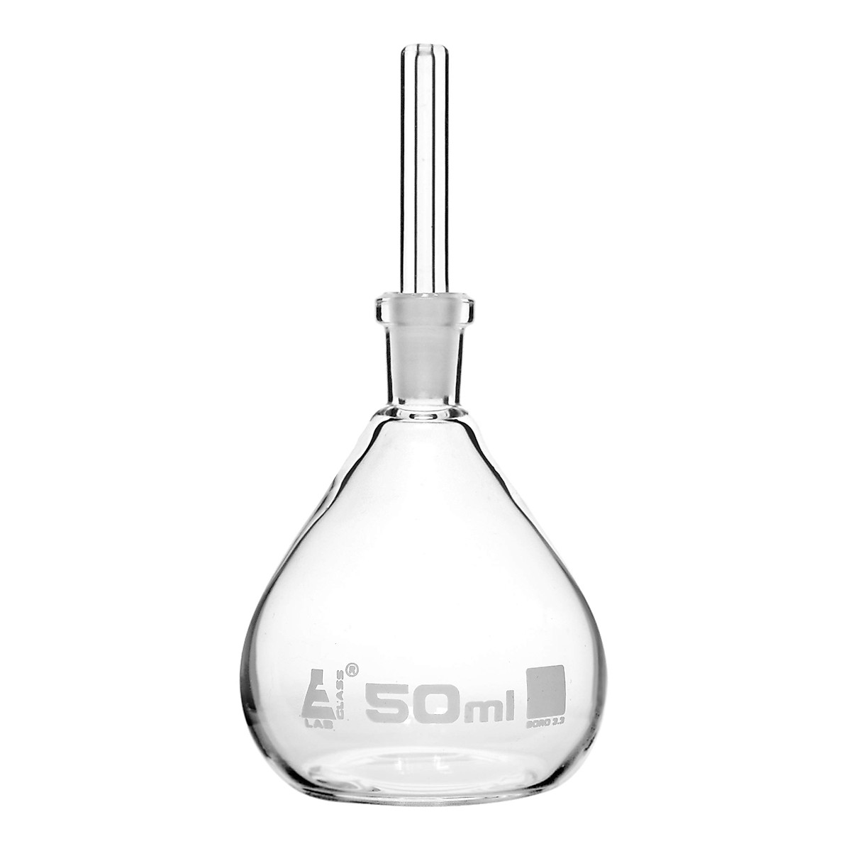 EISCO Specific Gravity Bottle, 50ml - Flat Bottom with Perforated Stopper - Borosilicate Glass Labs