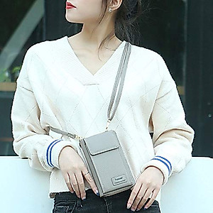 FFpaw Small Cellphone Shoulder Bag Lightweight Leather Crossbody Phone Purse RFID Blocking Card Holder Wallet Handbag for Women(Gray)