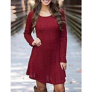 Mansy Womens Knitted Crewneck Sweater Dress Red Medium