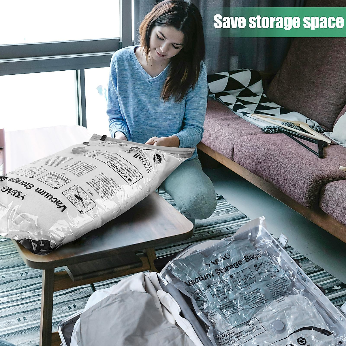 10 Pack Vacuum Storage Bags,Space Saver Bags with Hand Pump,Vacuum Sealer Bags for Store Clothing,Comforters,Blankets,and other Bedding(2Jumbo/2 Large/3 Medium/3 Small)