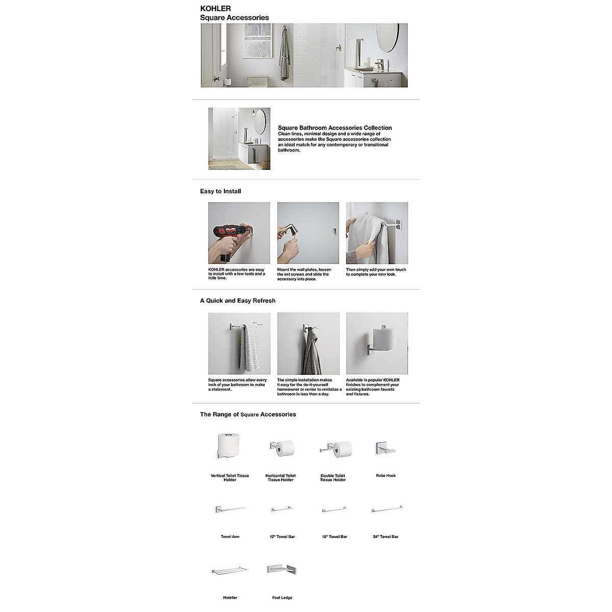 KOHLER SQUARE 24 GRAB BAR