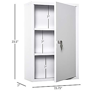 kleankin Steel Wall Mount Medicine Cabinet 3 Tier Emergency Box for Bathroom Kitchen, Lockable with 2 Keys, White