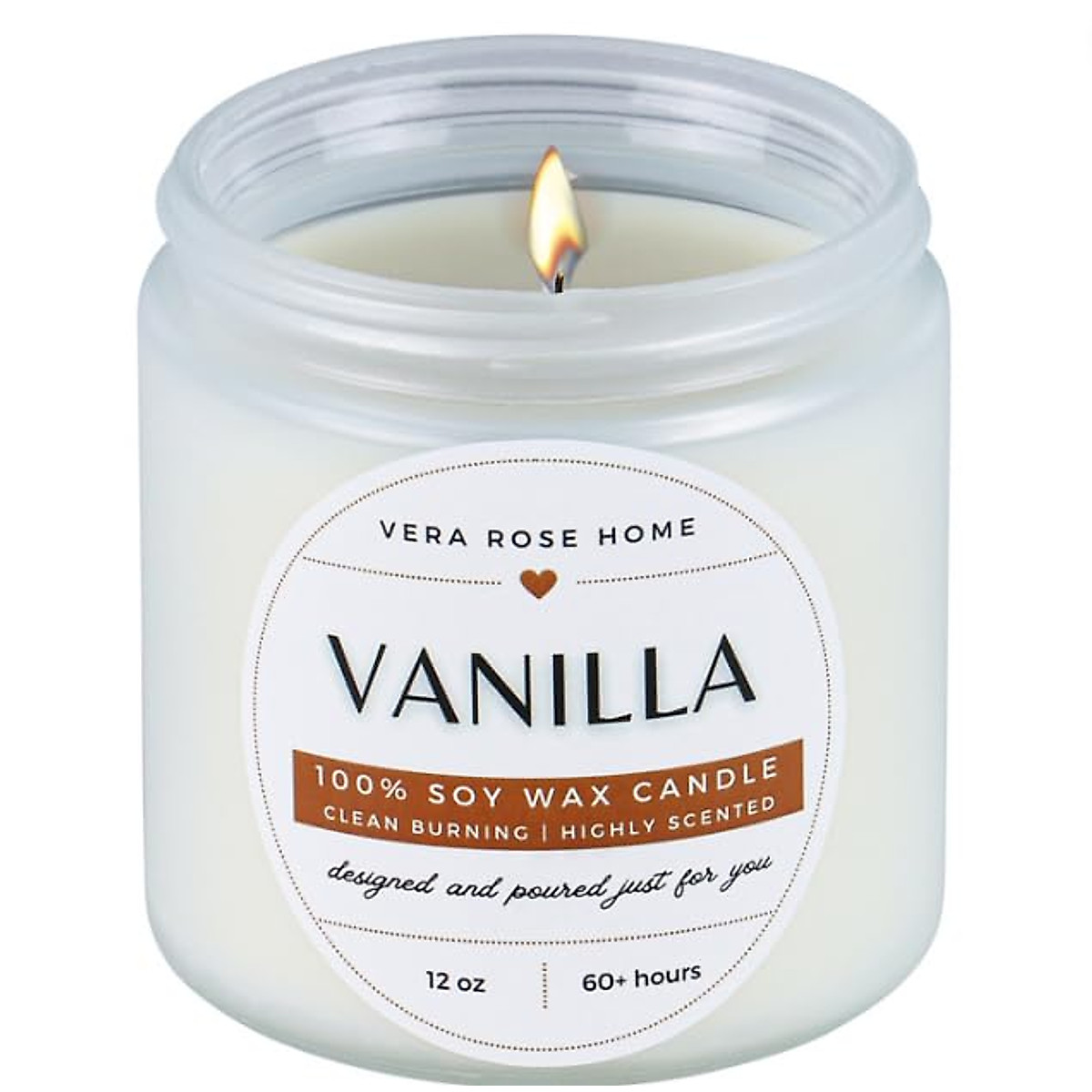 Vera Rose Home Vanilla Scented Soy Candle Long Burning Candles 60+ Hours White Candle Clean Burning Natural Scented Candle - Chistmas Gift, Christmas Candle, Vegan Candle 12oz Jar Candles