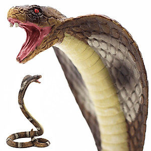 Gemini&Genius King Cobra Figurine Toy- Safari Animal Toys, Fake Snake Action Figures, Scary Snake Toy-6.5 Inches Height, or Garden Decor Scare Birds
