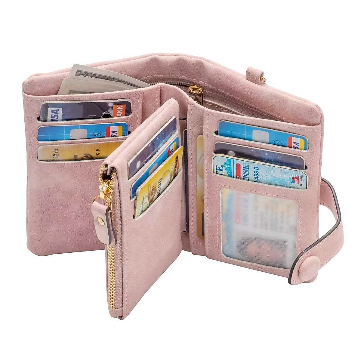 COKOK RFID Blocking Small Women Wallet Soft PU Leather Ladies Wallets Bifold Purse Zipper Pocket Card Case Purse Mini Wristlet Clutch with Wrist