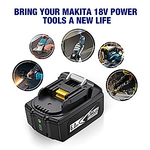 Upgraded 6.0Ah Lithium-Ion Battery Replace for Makita 18v Battery, Compatible with Makita 18volt Power Tools BL1860B BL1860 BL1850 BL1850B BL1840 BL1840B BL1830 BL1830B BL1815 BL1815B LXT-400, 2 Pack