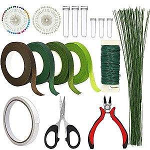 Floral Arrangement Kit,17 Pieces Flower Tools Include Floral Wire Cutter Scissor Floral Tape 22 Gauge Paddle Wire 26 Gauge Stem Wire Pearl Corsage Pin Bouquet Wrap Florist