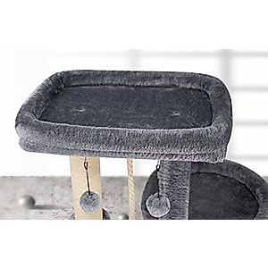 Youpet Fashion Design Cat Tree with Cat Condo Hammock and Two Replacement Hanging Balls,Grey