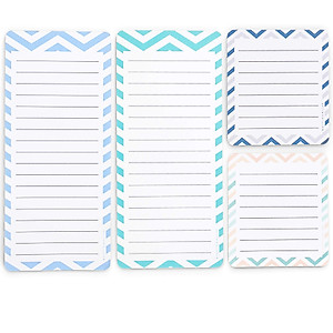 Magnetic Notepads in Large and Small Sizes for Fridge (4 Pack); Grocery Shopping List Pad, To-Do List, Reminders, Memo and Scratch Pad - Cute Modern Designs | Full Magnet Back | 50 Sheets per Note Pad