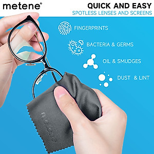 Metene 15 Pack Microfiber Cleaning Cloths (6"x7") in Individual Vinyl Pouches | Glasses Cleaning Cloth for Eyeglasses, Phone, Screens, Camera Lens and Other Delicate Surfaces Cleaner (Gray)