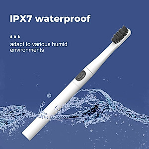 Kroey sonic electric toothbrush powered by battery with 2 brush heads， DuPont activated carbon bristles IPX7 Waterproof for Adults and Kids (White)