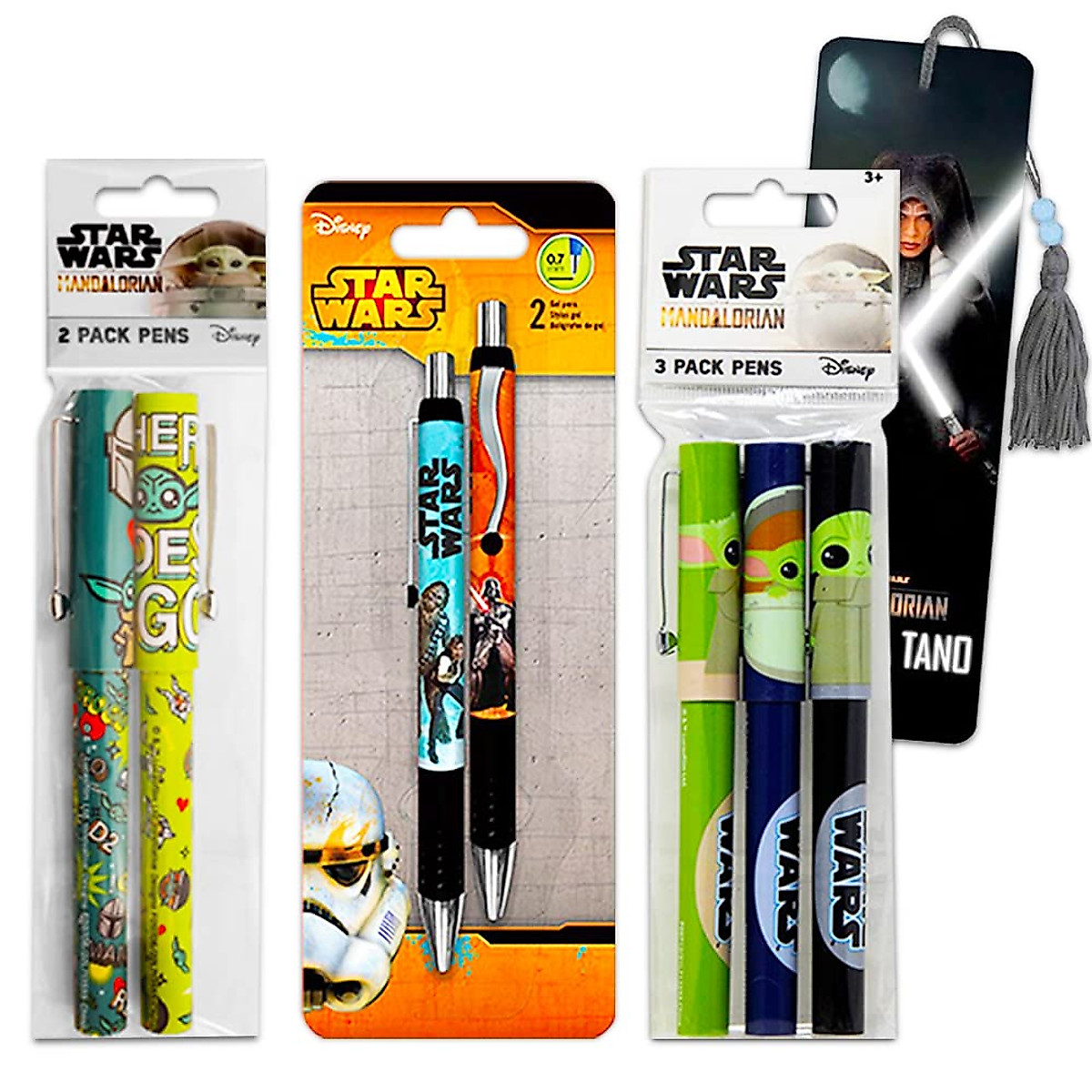 Star Wars Pen Set, 8 Pc Bundle - 7 Deluxe Star Wars Pens featuring Baby Yoda, Luke Skywalker, Darth Vader plus Star Wars Bookmarks (Star Wars Office Supplies)
