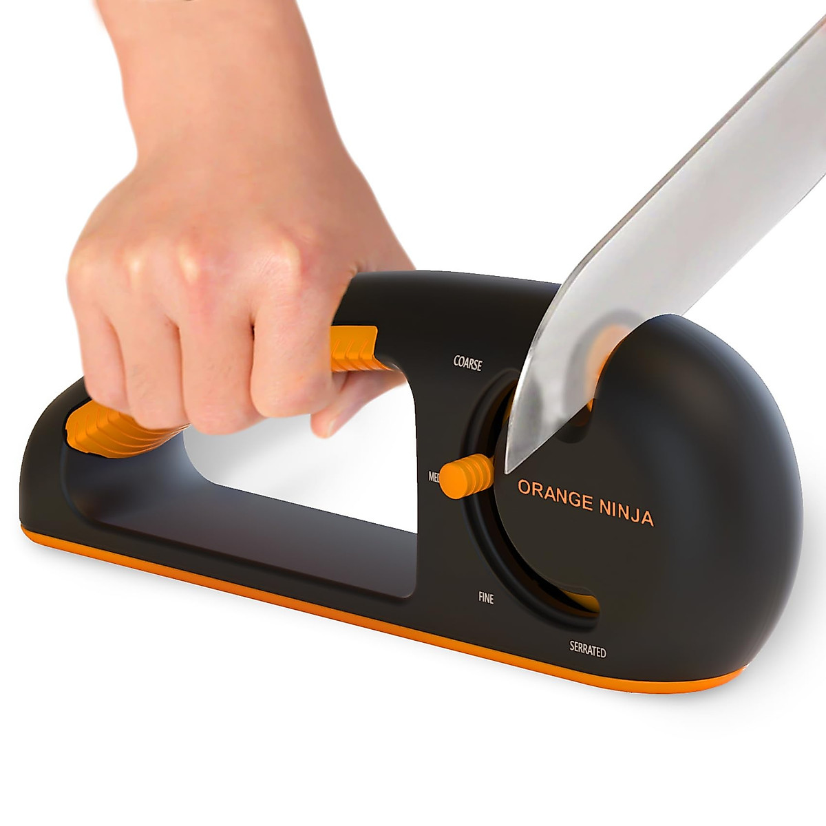 Orange Ninja 4-Stage Knife Sharpener - Premium Kitchen Knife Sharpeners - Adjustable Handheld Manual Knife Sharpeners for Kitchen Knives, Pocket knife Sharpener, Chef & Serrated Knife by Sharp Pebble