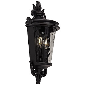 John Timberland Casa Marseille European Outdoor Wall Light Fixture Textured Black Scroll 17" Clear Hammered Glass for Exterior House Porch Patio Outside Deck Garage Yard Front Door Garden Home