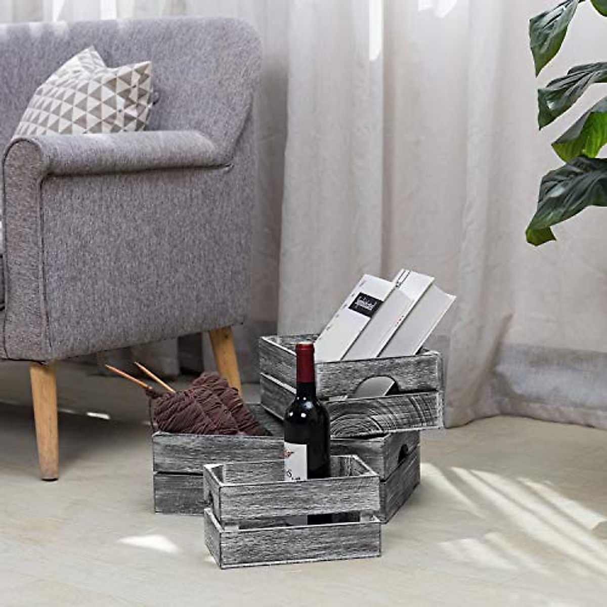 MyGift Country Rustic Gray Washed Wood Storage Decorative Box, Nesting Wooden Crate Box Container, Set of 3