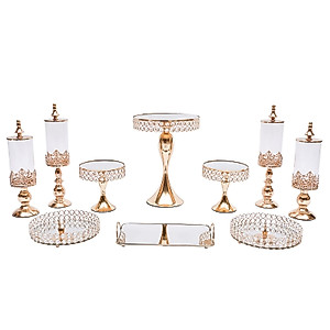 10 Pack Cake Stands Set Metal Cupcake Holder Cake Tray Crystal with Acrylic Mirror, Dessert Display Plate Decor Serving Platter for Party Wedding Birthday Baby Shower Celebration Home Decoration