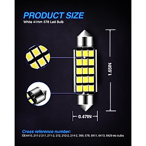 Marsauto 578 LED Bulbs Extremely Bright 400LM 2835 Chipsets for LED Interior Dome Map Door Lights Bulbs 211-2 212-2 569 6411 6451 41mm 42mm 1.65inch 6500K White (Pack of 4)