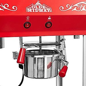 Olde Midway Bar Style Popcorn Machine Maker Popper with 6-Ounce Kettle - Red