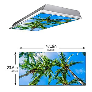 Fluorescent Light Covers for Classroom Office - Eliminate Harsh Glare Causing Eyestrain and Headaches. School-Office-Indoor Ceiling Lamp DecorationCoconut Palm Tree Blue Sky