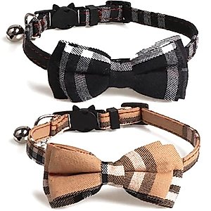 KUDES 2 Pack/Set Cat Collar Breakaway with Cute Bow Tie and Bell for Kitty and Some Puppies, Adjustable from 7.8-10.5 Inch