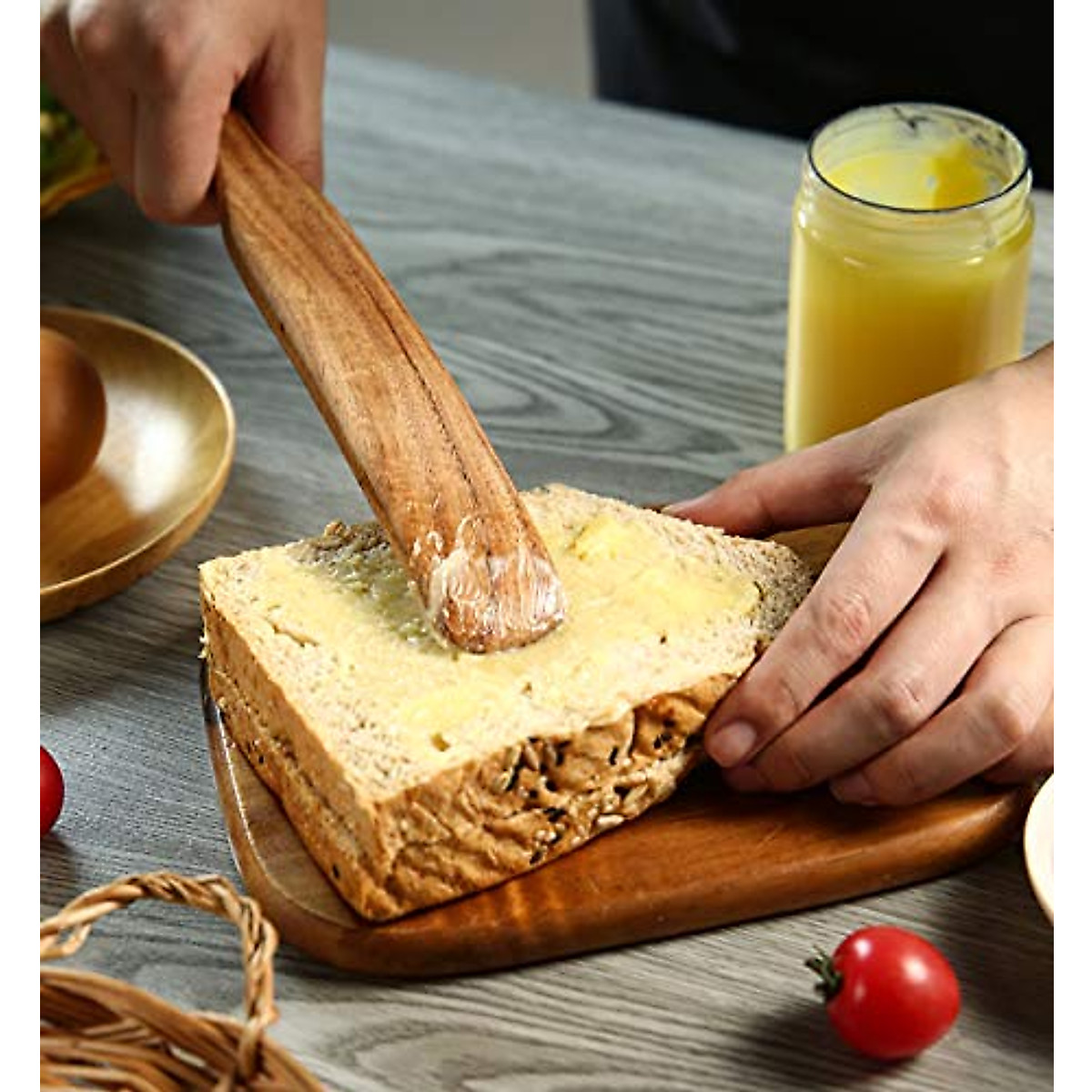 5 Pcs Wooden Spurtles Set for Cooking, NAYAHOSE Natural Teak Wood Slotted Spurtles for Stirring, Mixing, Serving, Non-Stick Heat-Resistant Kitchen Utensils Tools