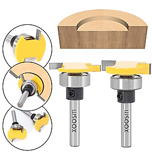 WSOOX Top Bearing Slot Cutting Router Bits Set Biscuit Bit and 1/4 Cutting Height Undercut Bit with 3 Different Size Bearings for Decking Board Installing,Slotting, Biscuiting,Surfacing,Rabbetting.
