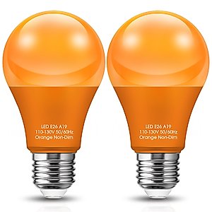 DORESshop Orange LED Light Bulb, 60W Equivalent, 720 Lumens, A19, E26 Base, Energy Efficient, Long-Lasting Colored Light Bulb for Halloween Decorations, Parties, Mood Lighting, Non-Dimmable, 2 Pack
