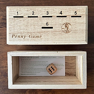 Penny Game - Fun Board Game Works with Coines, Get Rid of Coins to Win, Penny Game Wood Box for 2+ Players, Simple + Strategic Dice Games