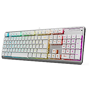 Lumsburry White Gaming Keyboard, Rainbow LED Backlit,19 Anti-ghosting Keys, USB Wired, Metal Panel, Ergonomic 104 Keys, Multimedia Control, Water-Resistant, Full Size, for Windows PC Mac Office Gamer