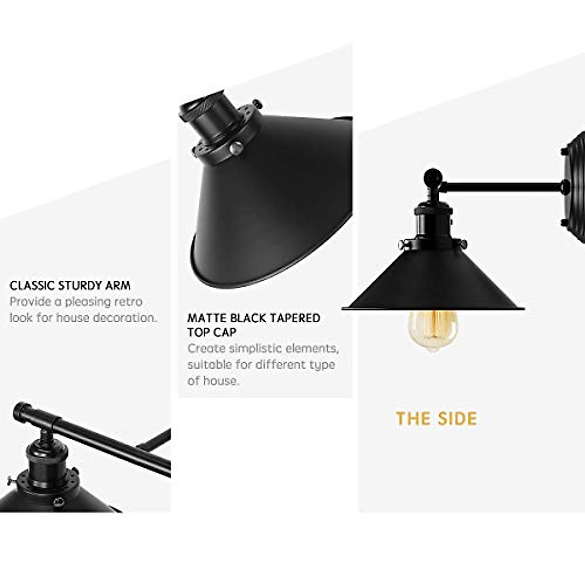 Alynzee Bathroom Vanity Light Fixtures,Farmhouse Wall Sconce Industrial Kitchen Wall Lighting with Matte Black Cone Metal Shade (3 Light)