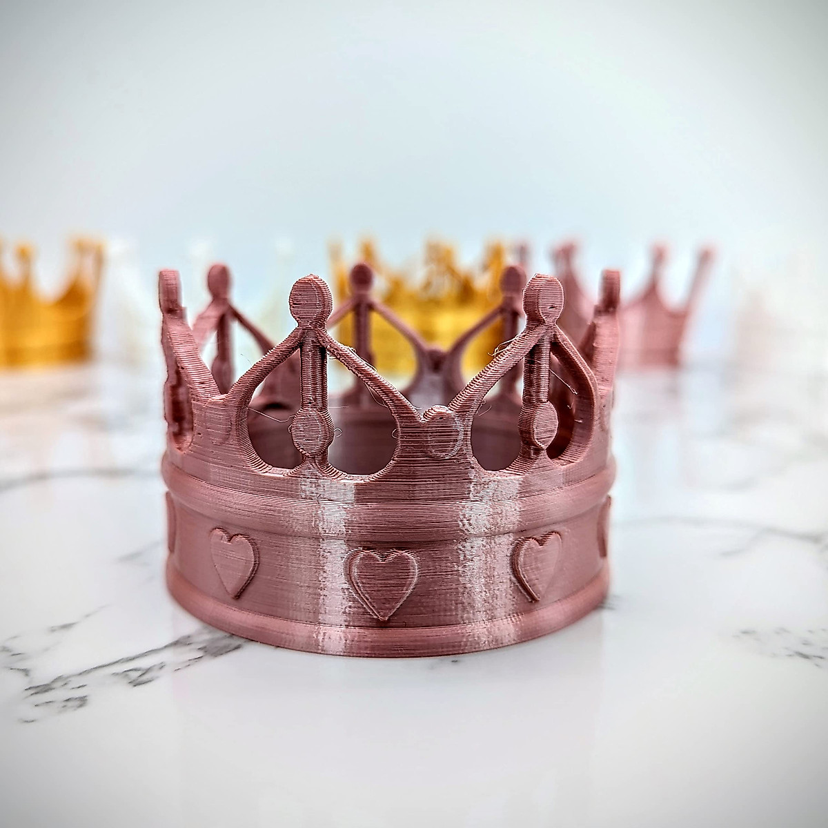 BeamTeam3D Crown for Headphones - Princess and Crown Headphone Attachment in Various Colors with Self Fastener - Cosplay Ears Attachment for Gamers and Streamers (Gold, Hearts)