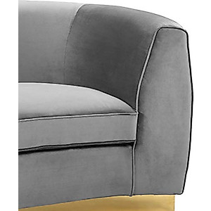 Meridian Furniture Julian Collection Modern | Contemporary Velvet Upholstered Loveseat with Stainless Steel Base in Rich Gold Finish, Grey, 70" W x 34" D x 28" H