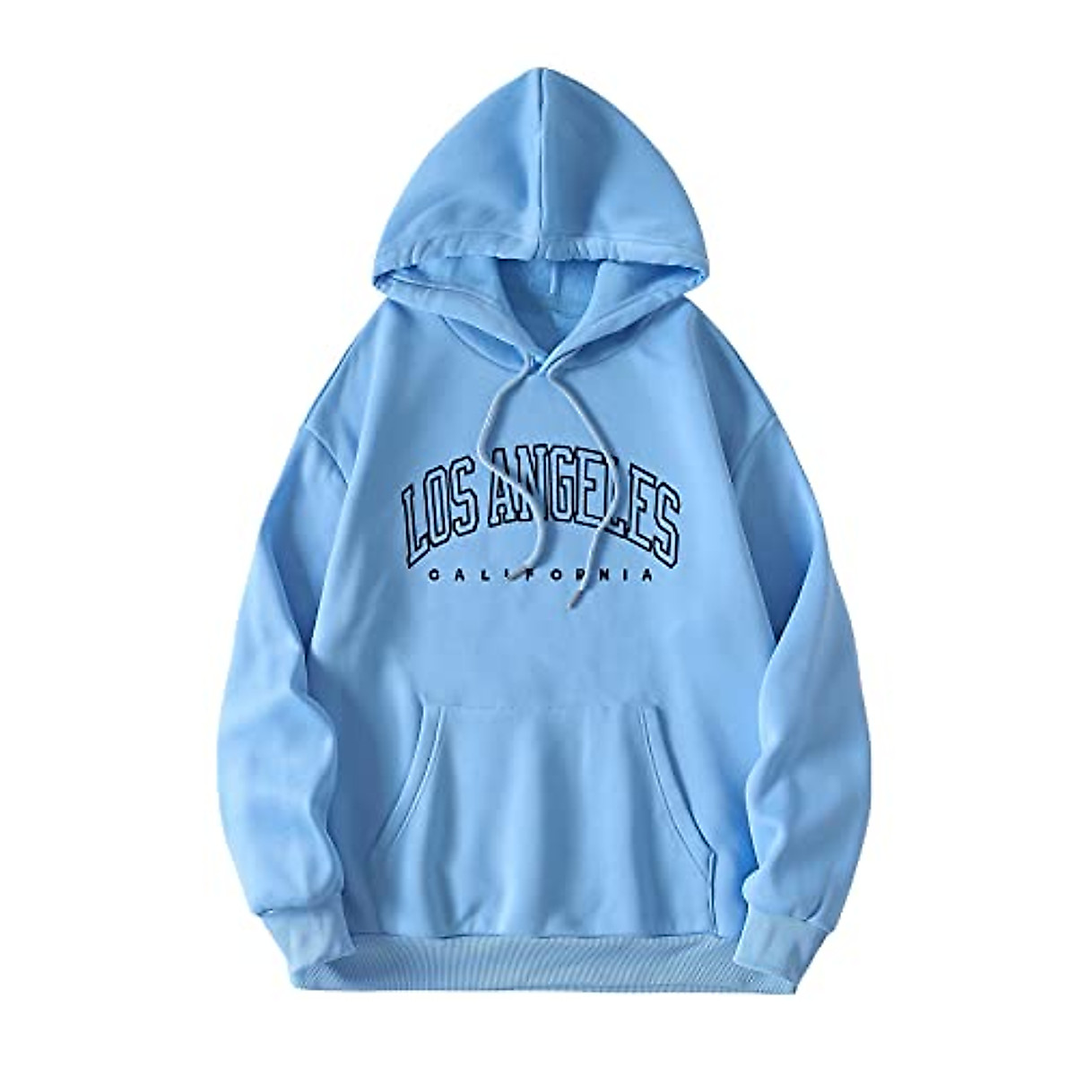 Cozyease Men's Oversized Letter Graphic Drawstring Casual Hoodies Long Sleeve Vintage Street Hoodie Sweatshirts Blue L
