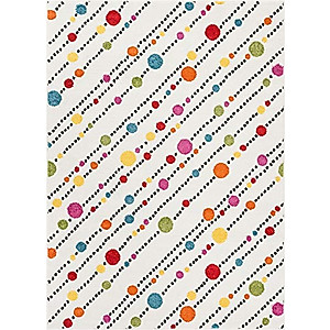 Well Woven StarBright Dandy Dots and Stripes Modern Abstract White 7'10" x 10'6" Kids Area Rug