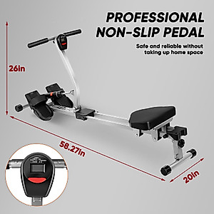 DELLFY Rowing Machine,Rowing Machines for Home Use Foldable,Rower Machine for a Living Room Workspace,Extended Silent Dual-Track,8 Steel Ball Bearing Pulleys.