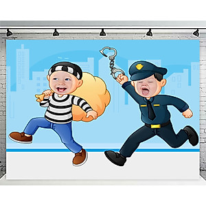 Policeman and Thieves Banner Backdrop Background Pretend Play Party Game Photo Booth Props Cops and Thieves Theme Decor Graduation 1st Birthday Party Baby Shower Favors Supplies Decorations, Multi